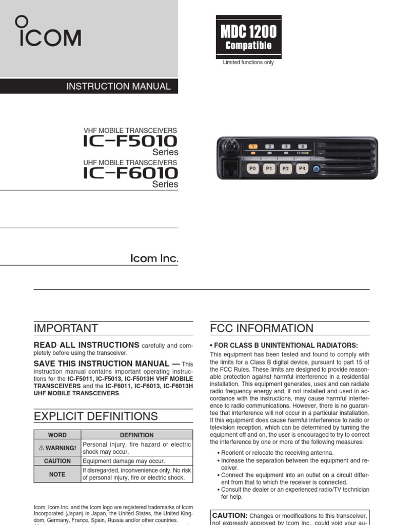 ICOM F5013 Operating Manual | PDF