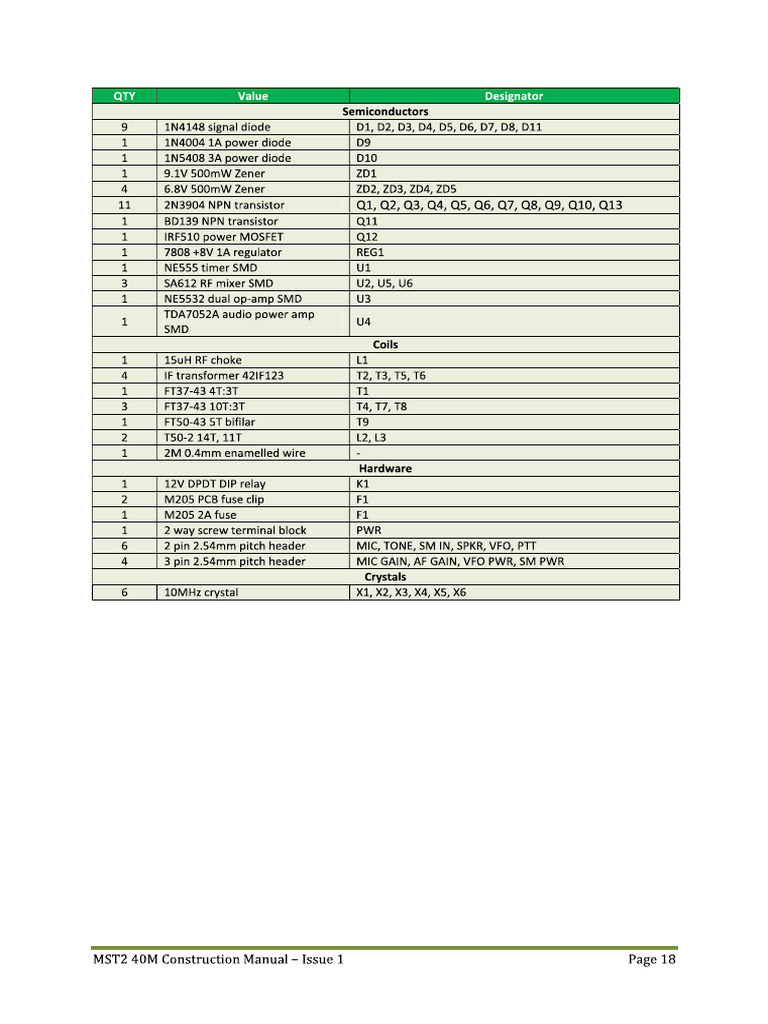 Construction Manual 40M MST2 SSB TRANSCEIVER BOARD-18-25 | PDF