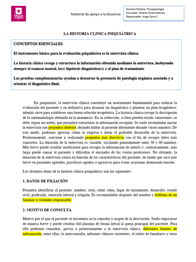 La Historia Clínica Psiquiátrica | PDF