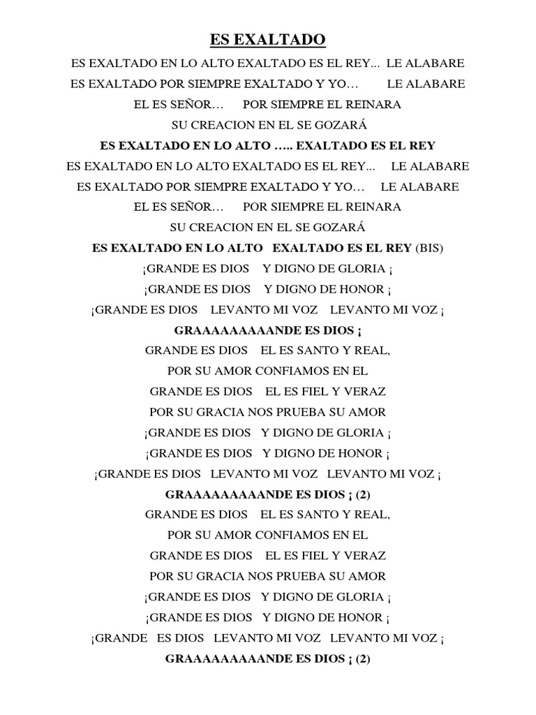 Es Exaltado Letra | PDF | Religión y espiritualidad