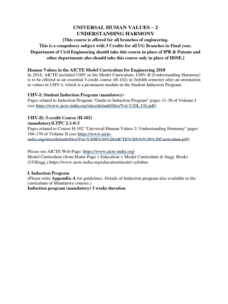 JNTU UHV 2 Syllabus | PDF