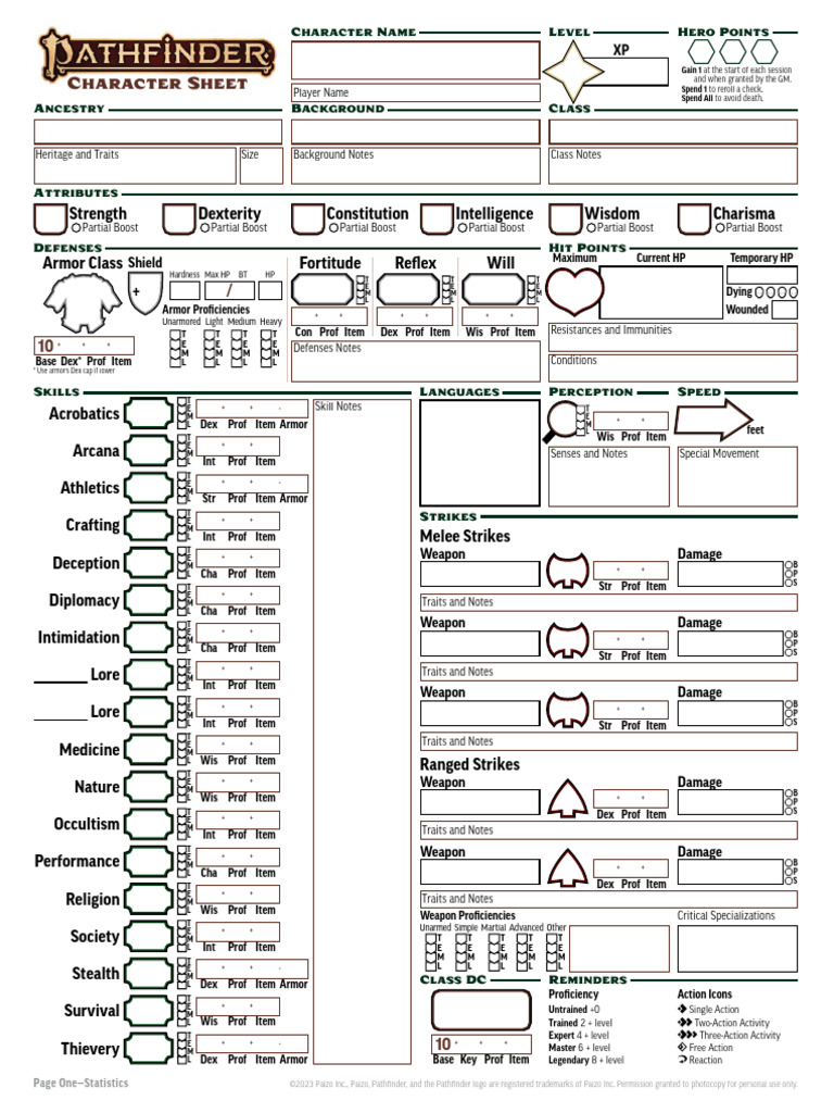 Pathfinder 2E Remaster Character Sheet | PDF