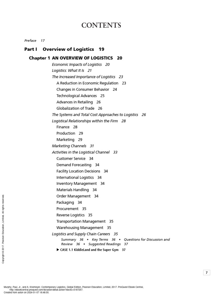 Contemporary Logistics Global Edition - (Contents) | PDF
