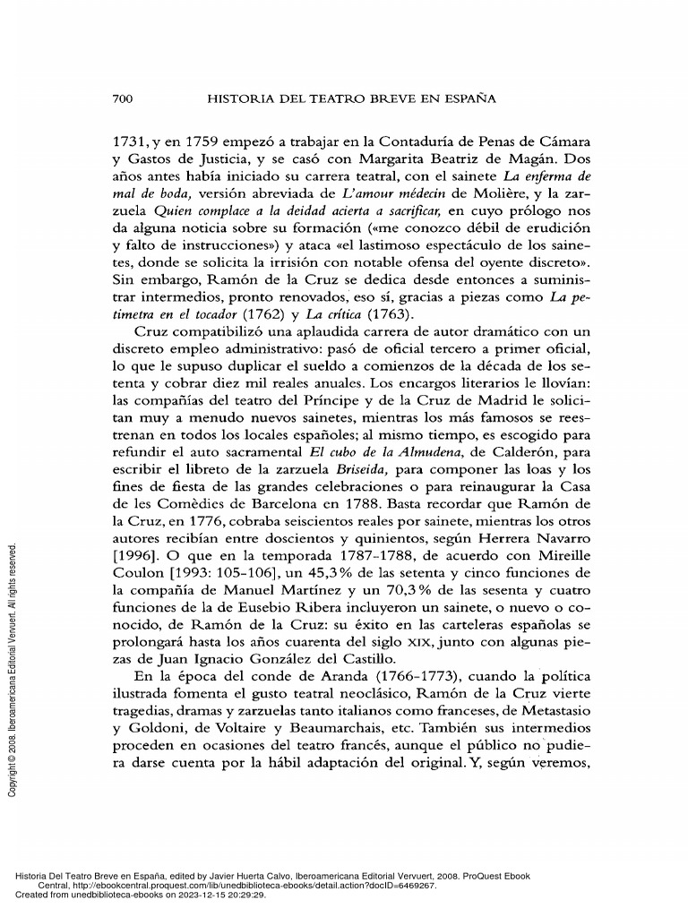 Historia Del Teatro Breve en España - (VIII. Ramón de La Cruz) | PDF ...