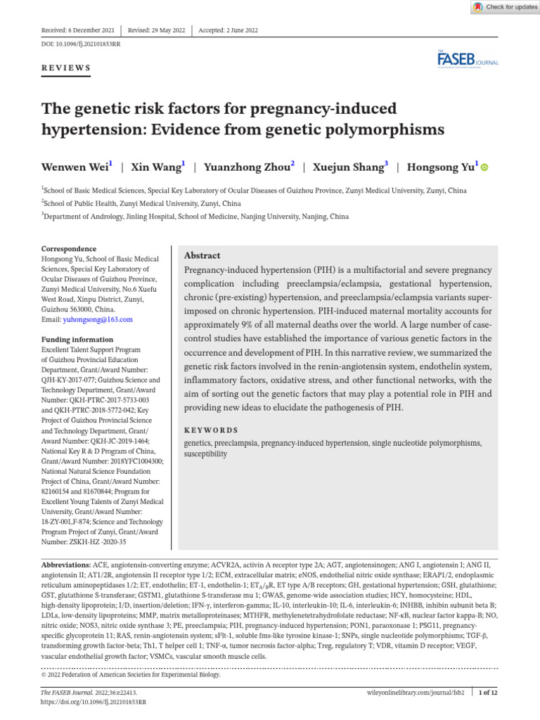 (2022) Wei - The genetic risk factors for pregnancy‐induced hypertension Evidence from genetic ...