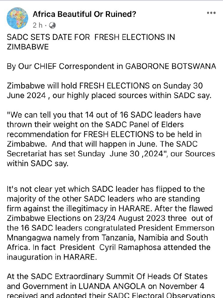 Sadc Sets Date For Fresh Elections in Zimbabwe | PDF