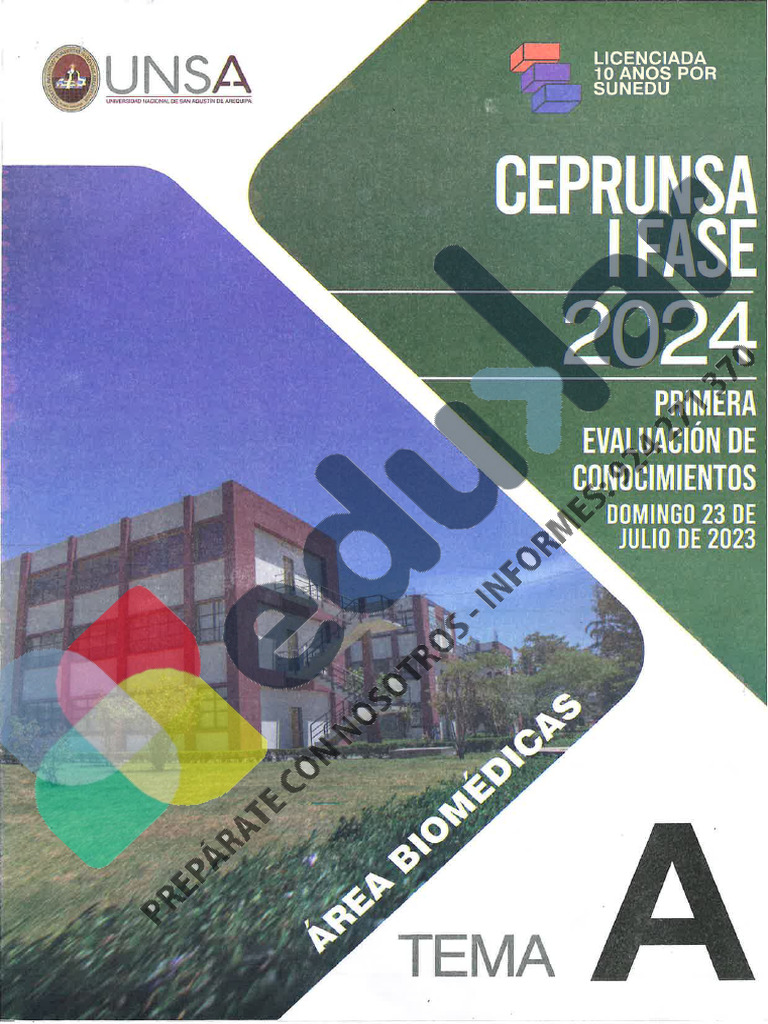 Examen de Admisión CEPRUNSA I Fase 2024 (1era Evaluación) | PDF