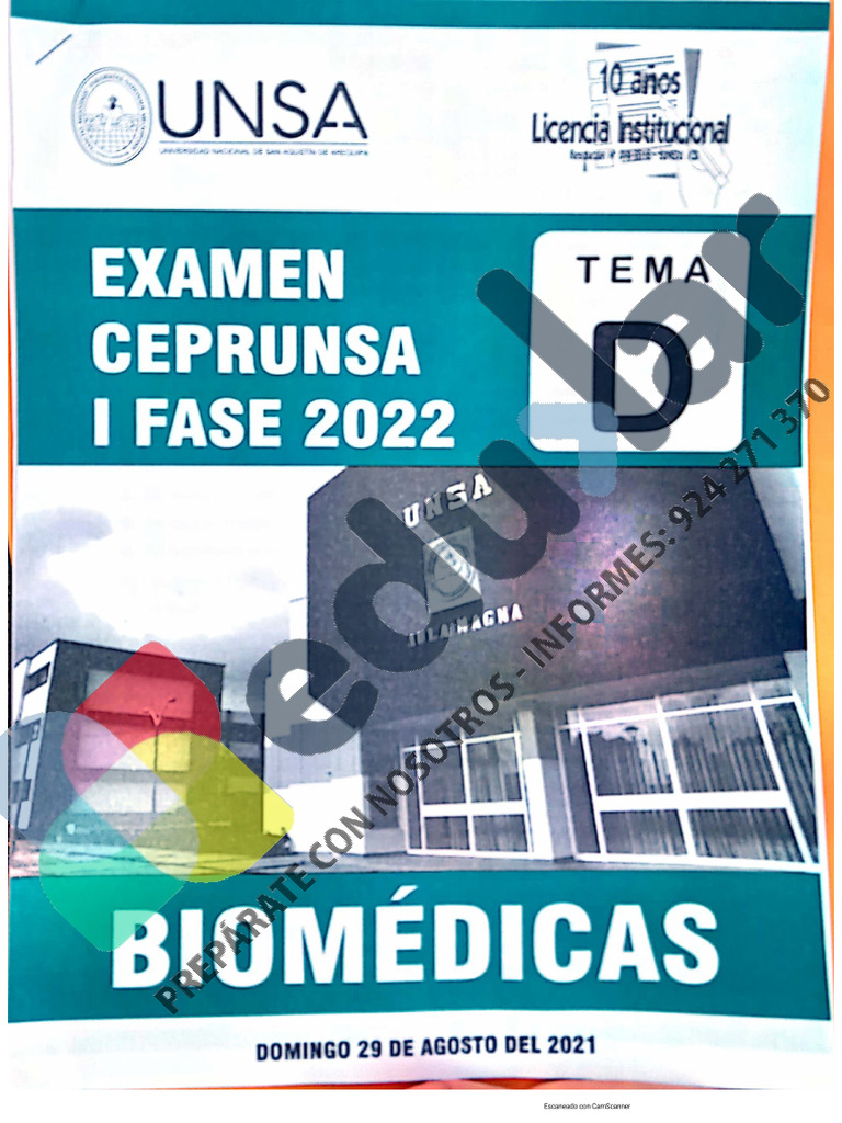 Examen de Admisión CEPRUNSA I Fase 2022 | PDF