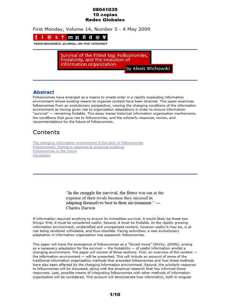 WICHOWSKI - Survival of The Fittest Tag. Folksonomies, Findability, and ...