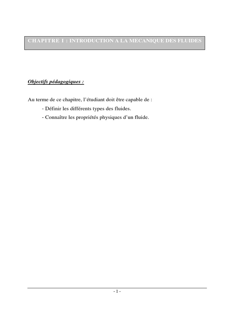 Chapitre 1 Introduction A La Mecanique Des Fluides | PDF