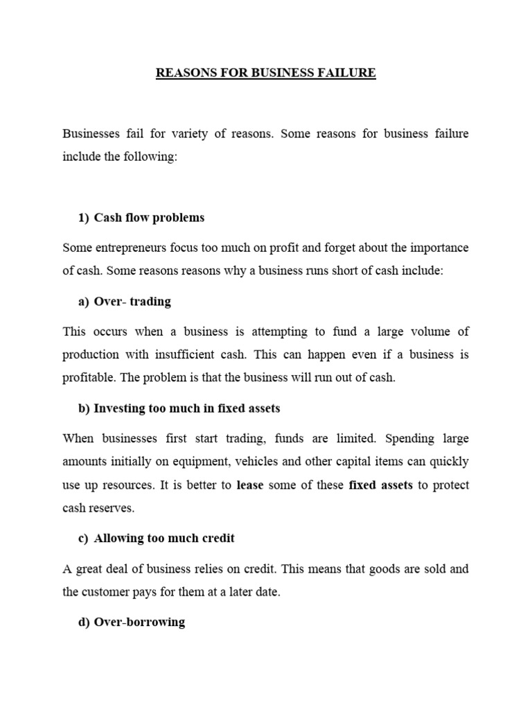 Reasons For Business Failure | PDF
