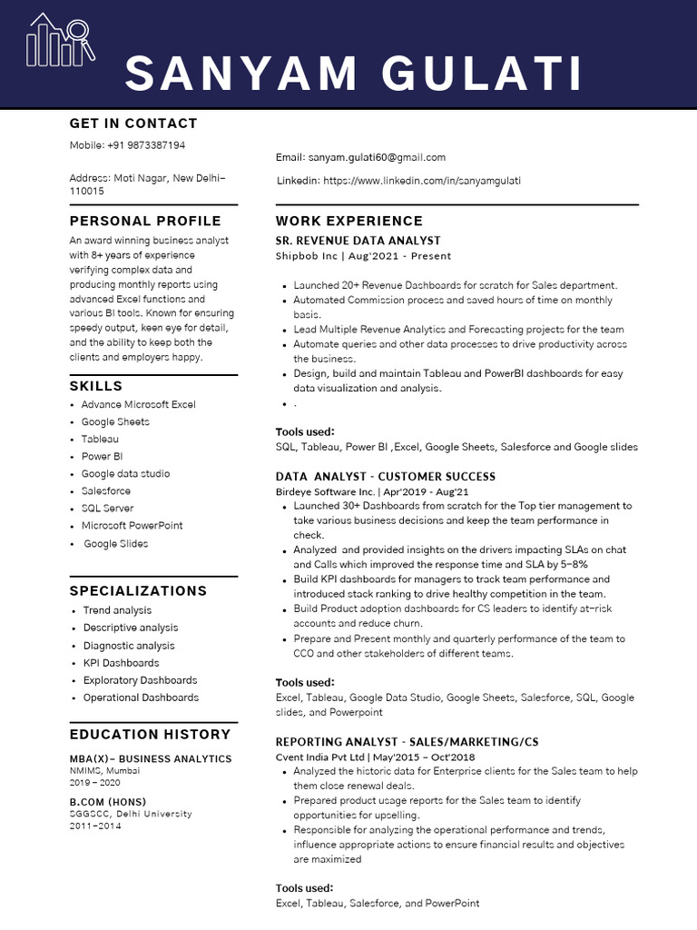Sanyam Resume - Revenue Analytics | PDF | Career & Growth | Computers