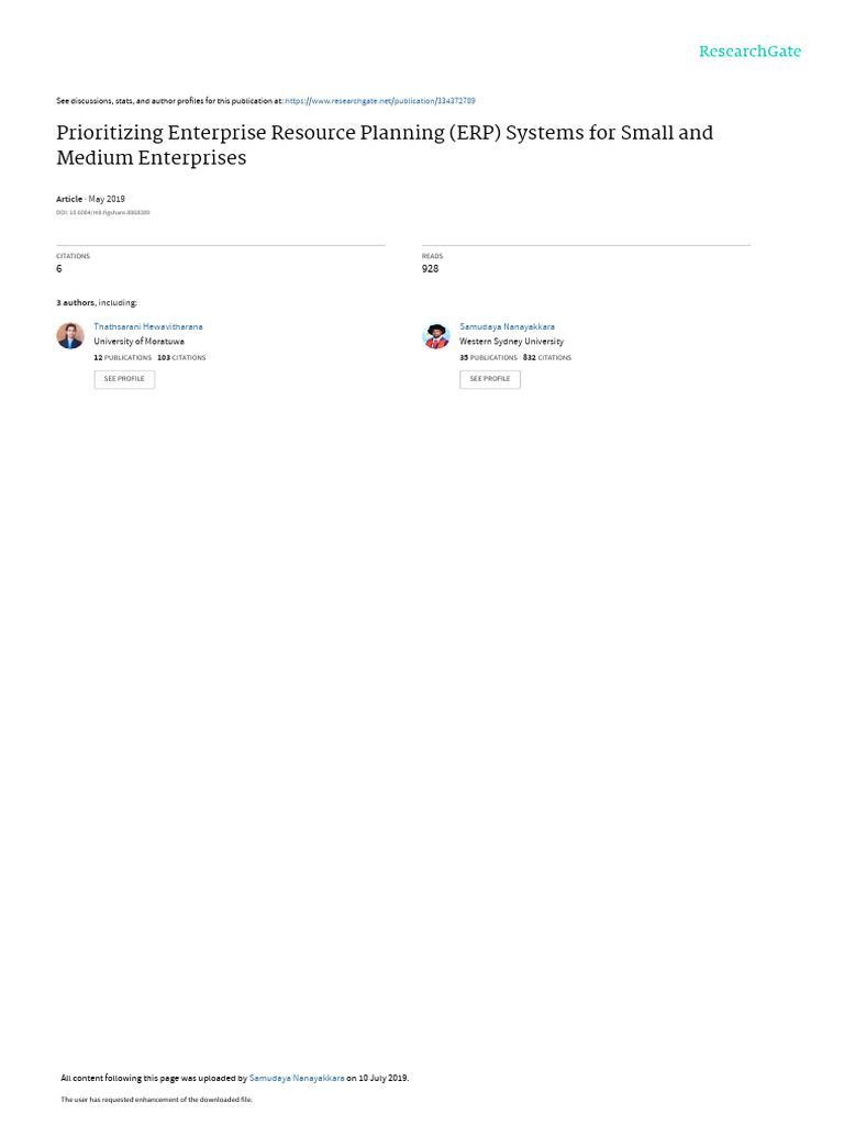 Prioritizing Enterprise Resource Planning ERP Systems For Small and ...