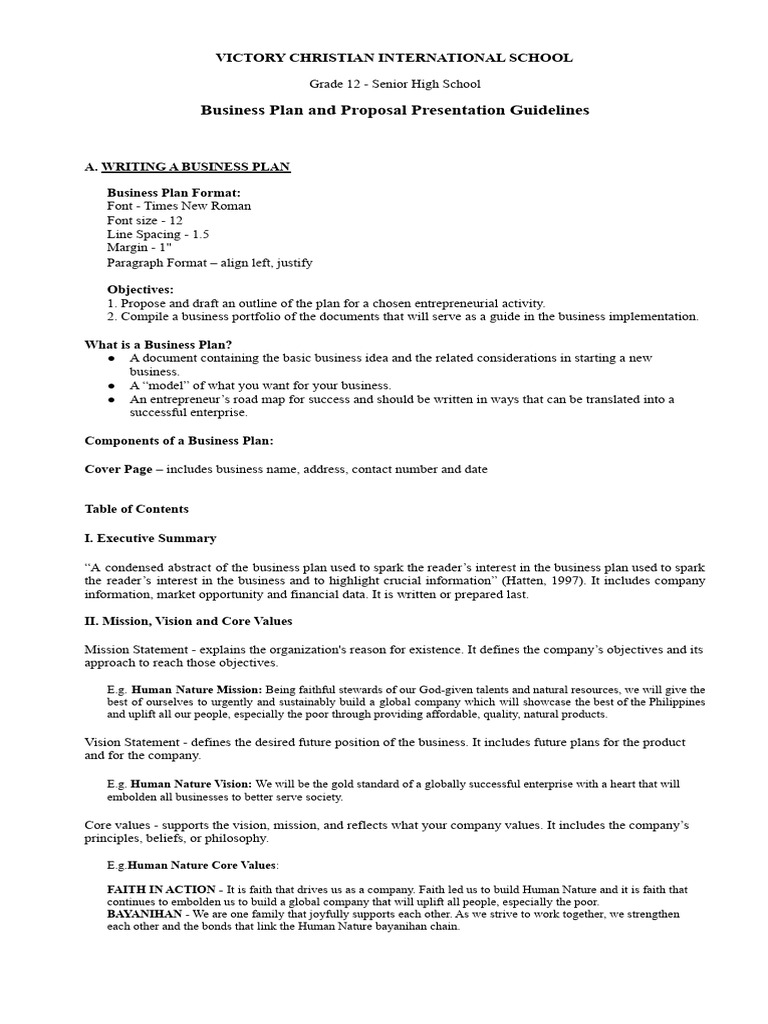 Business Plan Guidelines for Students | PDF | Business | Finance ...