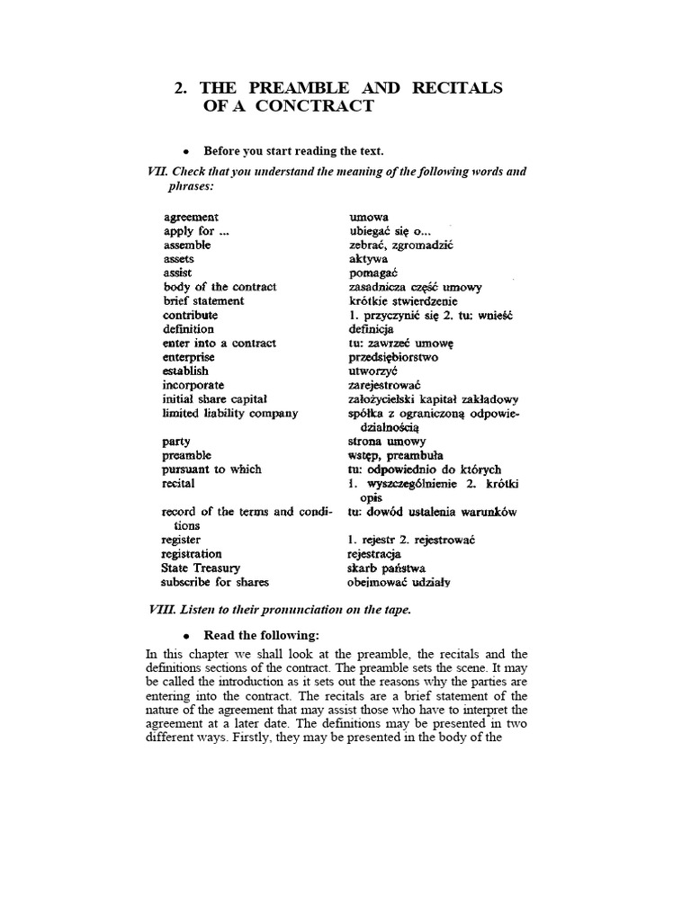 Understanding Contract Preambles and Recitals | PDF | Business ...