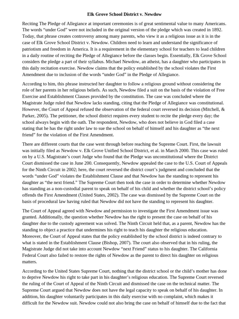 Elk Grove v. Newdow: Pledge Case Analysis | PDF | Pledge Of Allegiance ...