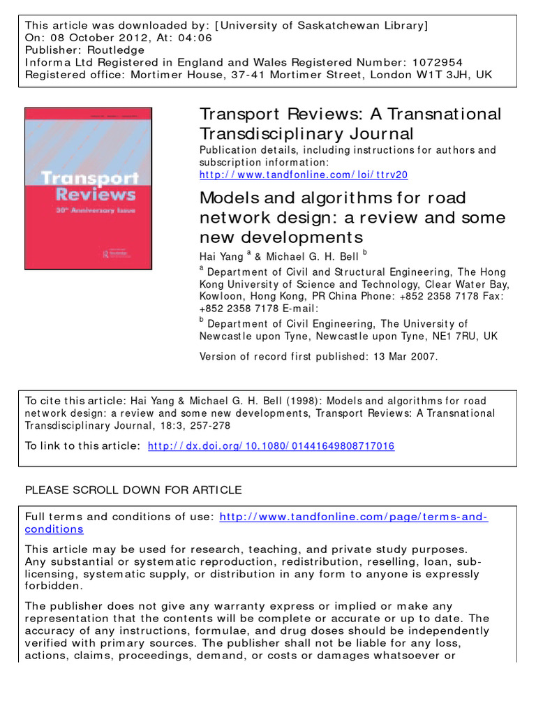 Models and Algorithms For Road Network Design | PDF