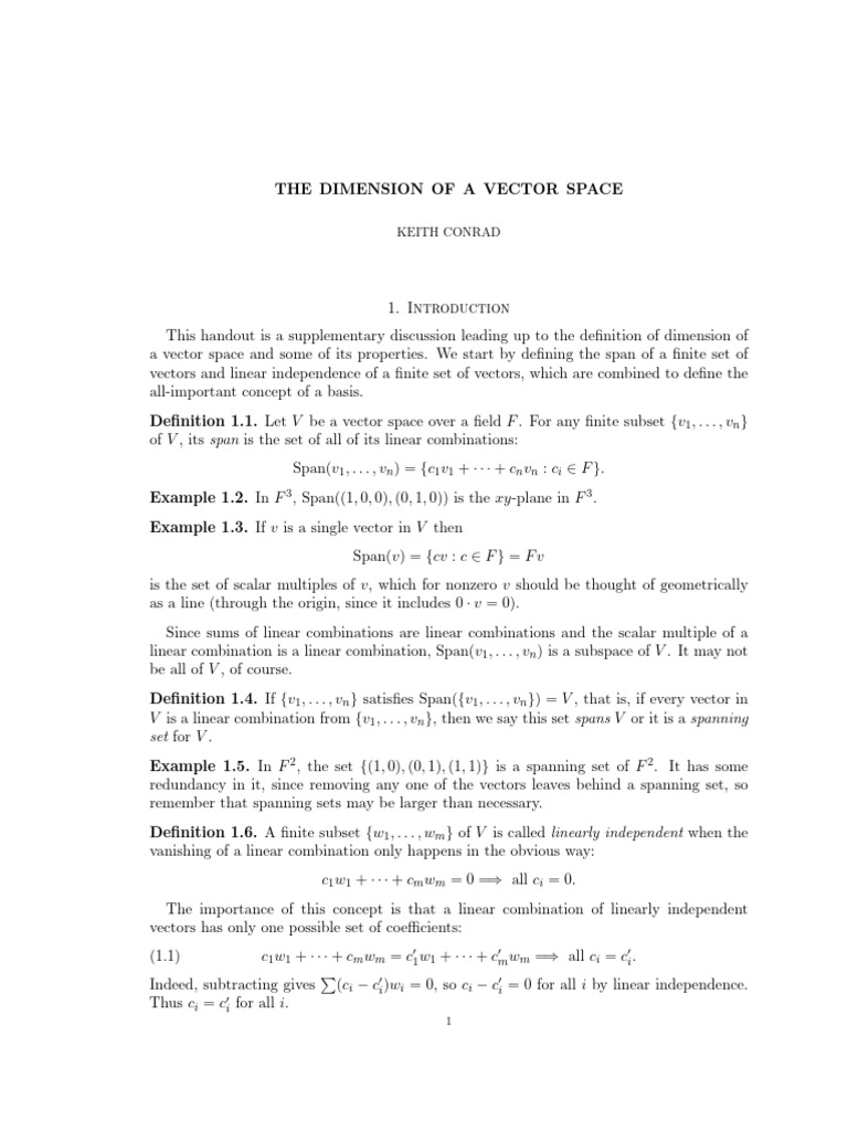 Dimension of A Vector Space - Keith Conrad | PDF