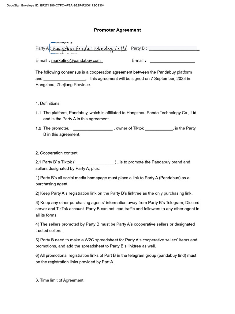 Promoter Agreement: Party A: - Party B | PDF