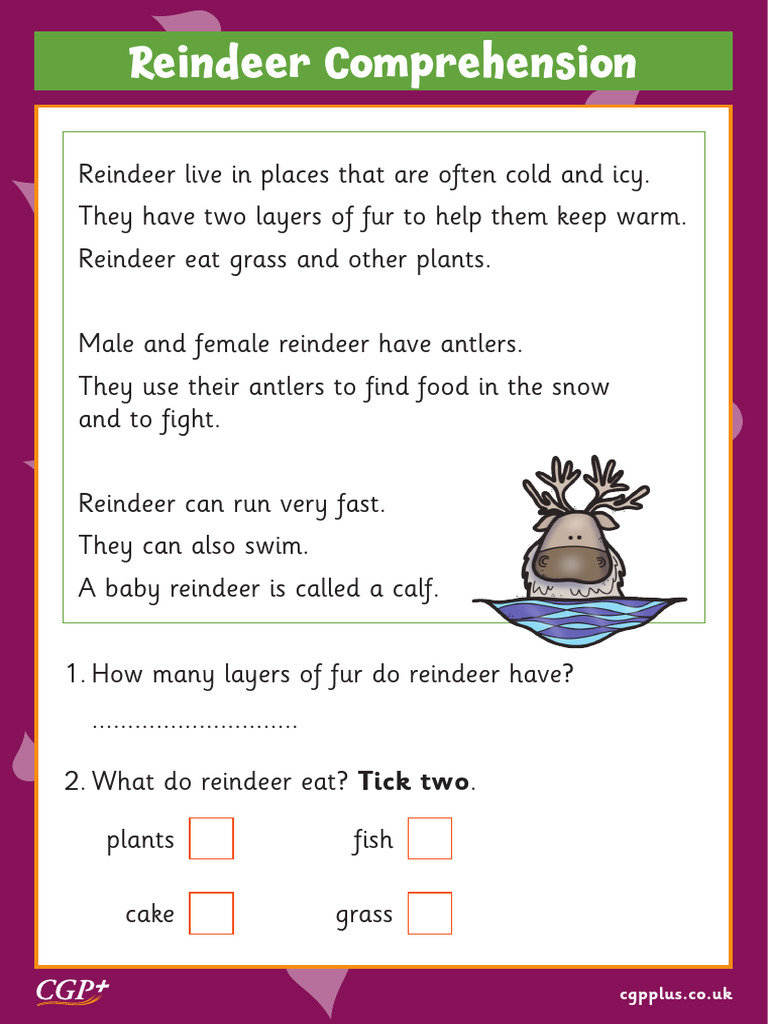 Reindeer Facts and Comprehension Guide | PDF | Cooking, Food & Wine