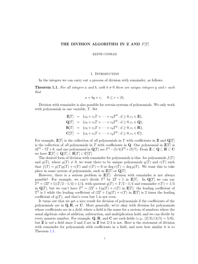 The Division Algorithm (Keith Conrad) | PDF | Mathematics ... The Division Algorithm (Keith Conrad) | PDF | Mathematics ...
