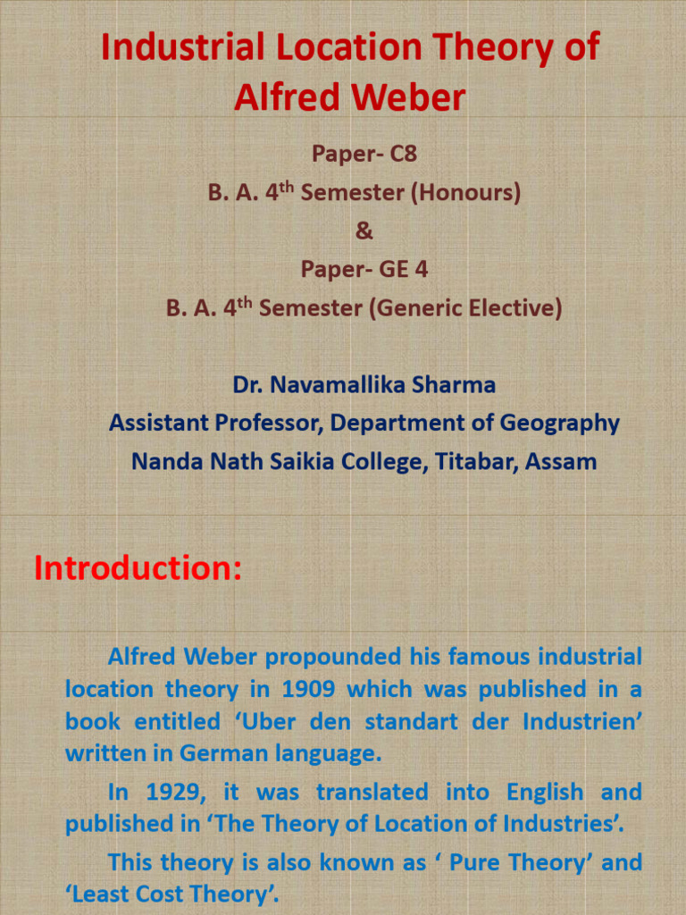 Industrial Location Theory of Alfred Weber | PDF