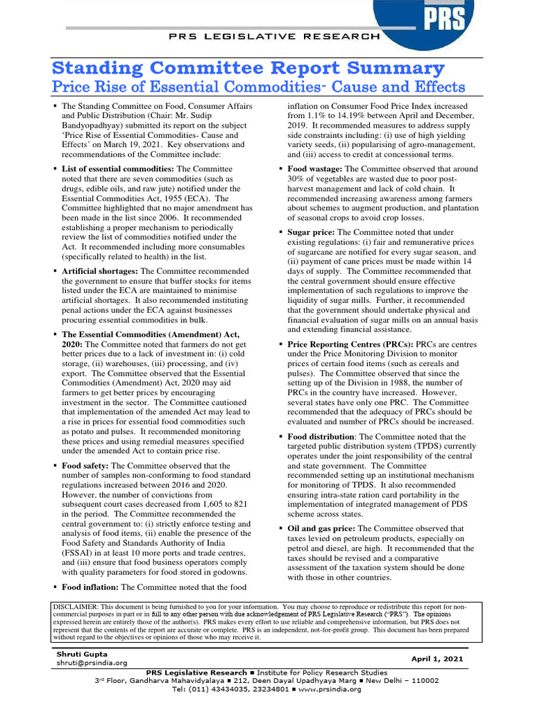 Report summary_Price Rise of Essential Commodities | PDF