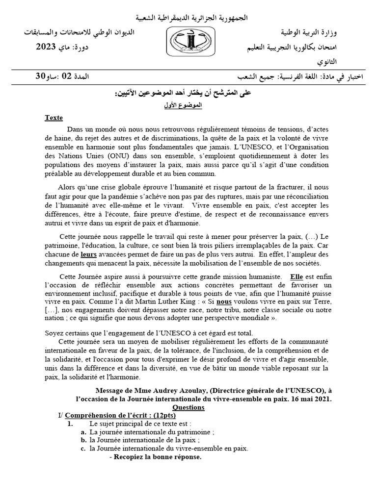 Bac Blanc 2023.docx Version 1 | PDF