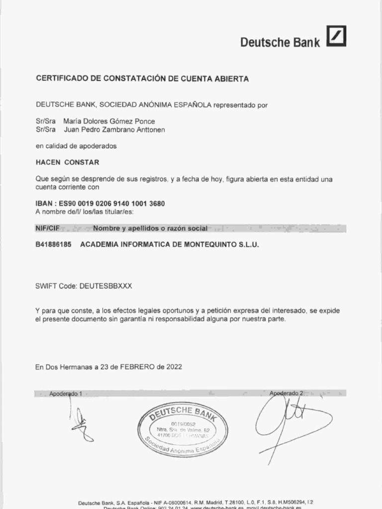 Certificado Cuenta Banco | PDF