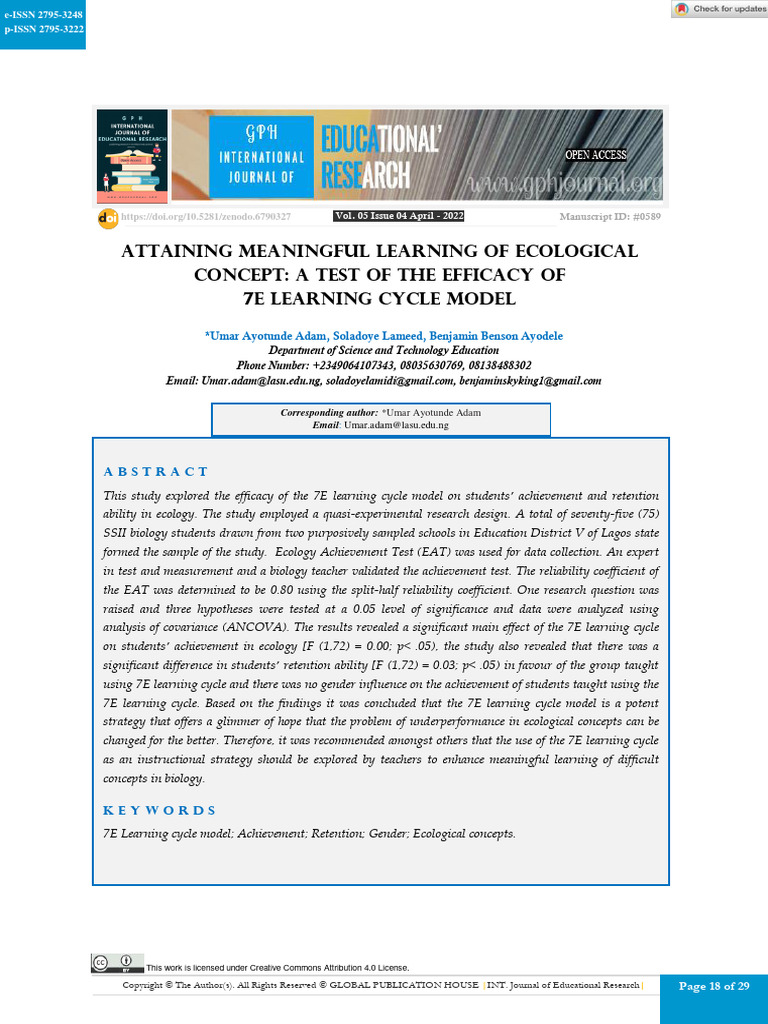 Attaining Meaningful Learning of Ecological Concept: A Test of The ...