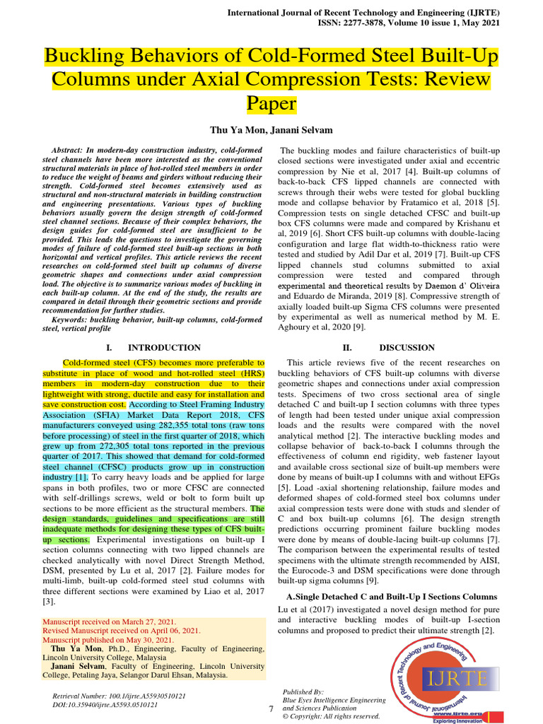 Buckling Behaviors of Cold-Formed Steel Built-Up Columns Under Axial ... Buckling Behaviors of Cold-Formed Steel Built-Up Columns Under Axial ...