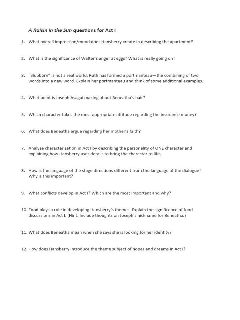 Literature Study Guide: Act I Questions | PDF