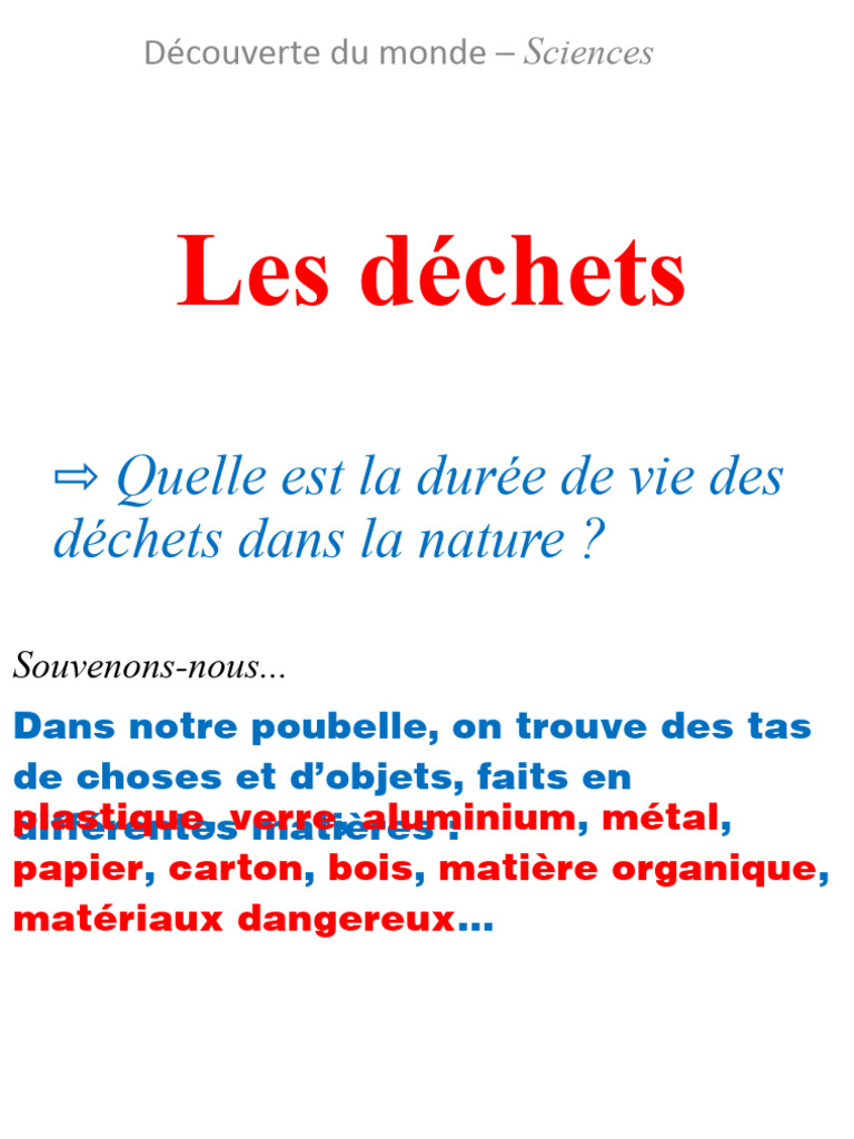 Les Dechets Quelle Est La Duree de Vie Des Dechets Dans La Nature | PDF Les Dechets Quelle Est La Duree de Vie Des Dechets Dans La Nature | PDF