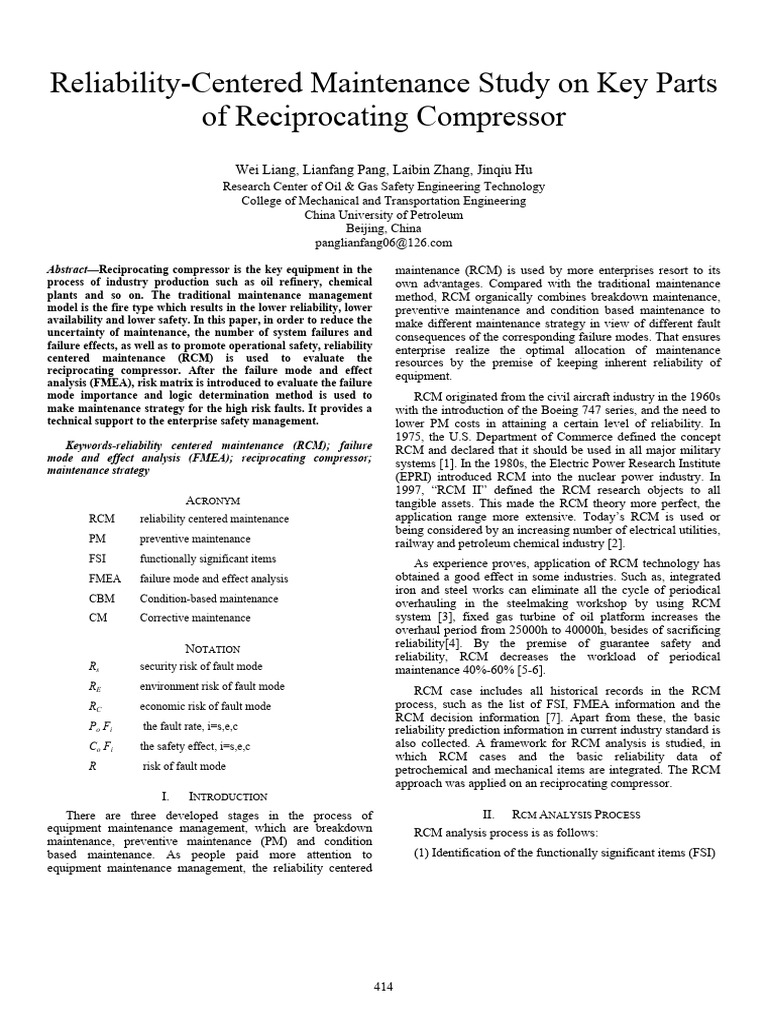 Reliability Centered Maintenance - Reciprocating Compressor | PDF