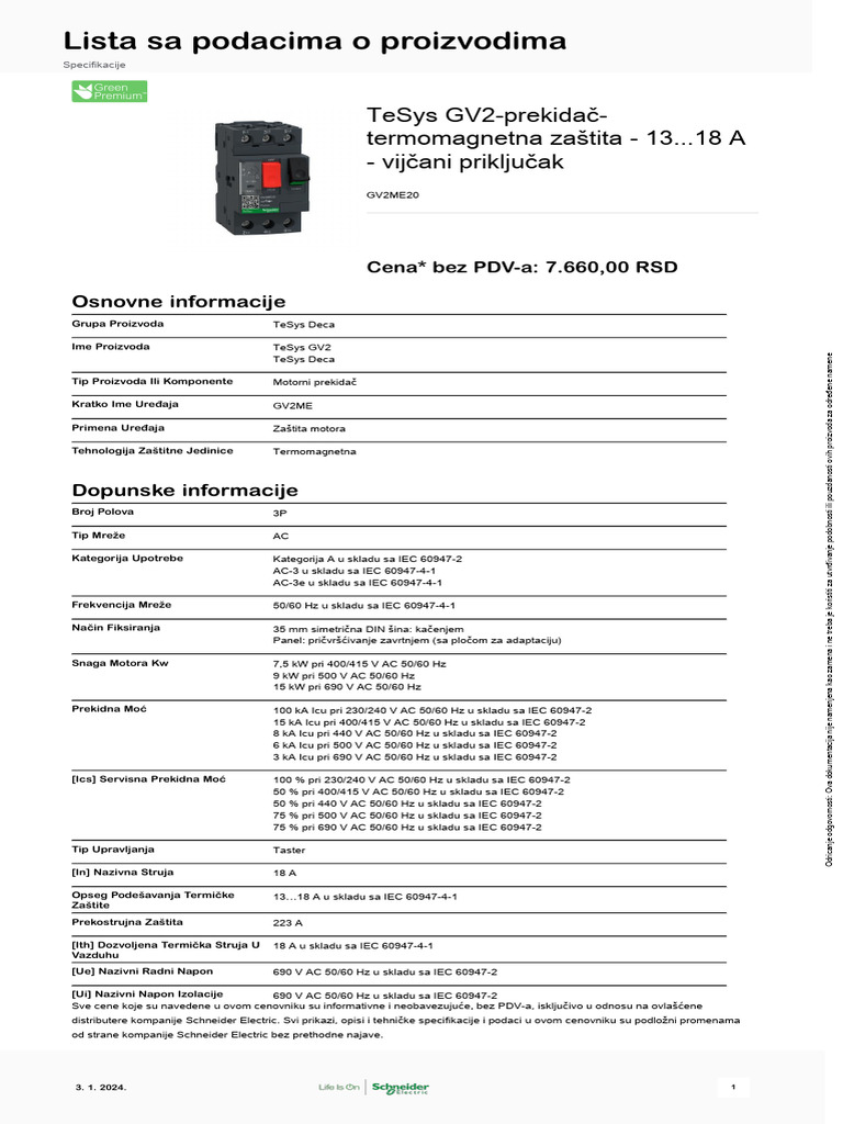Schneider Electric - TeSys-Deca-frame-2 - GV2ME20 | PDF
