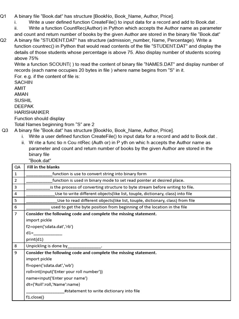 Binary File Handling Assignment | PDF | Computers