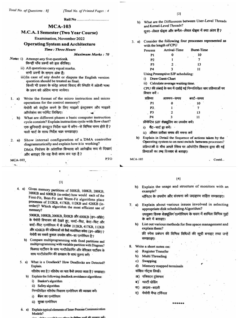 Mca 103 Operating System and Architecture Mca 103 Nov 2022 | PDF