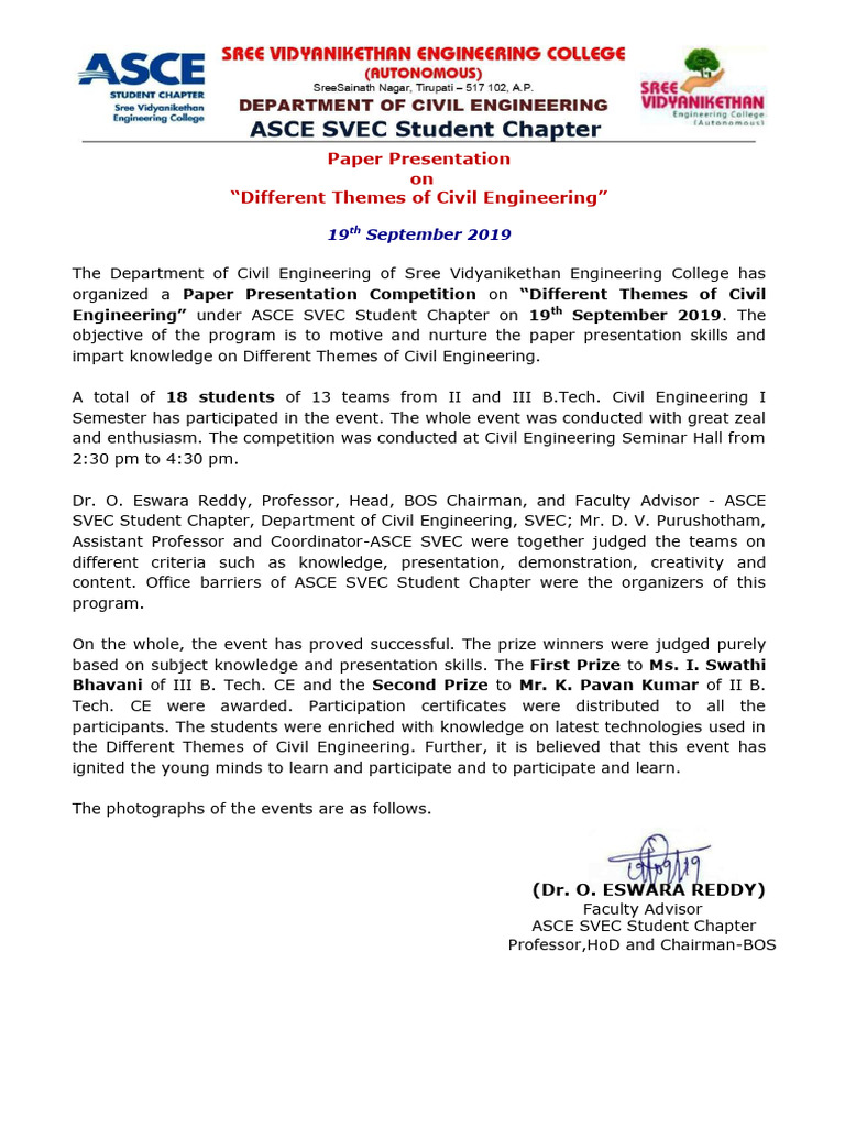 Paper Presentation Competition On Different Themes of Civil Engineering ...