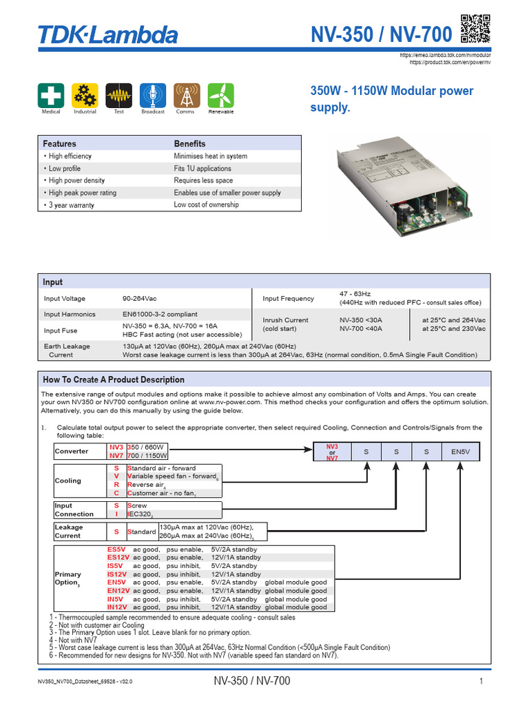 NV-350 / NV-700: 350W - 1150W Modular Power Supply | PDF