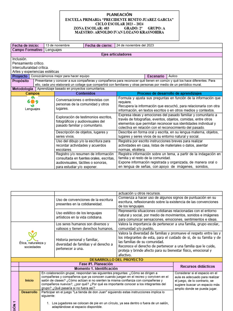 Planeación 2 Do Grado Conozcámonos Mejor para Hacer Equipo | PDF ...