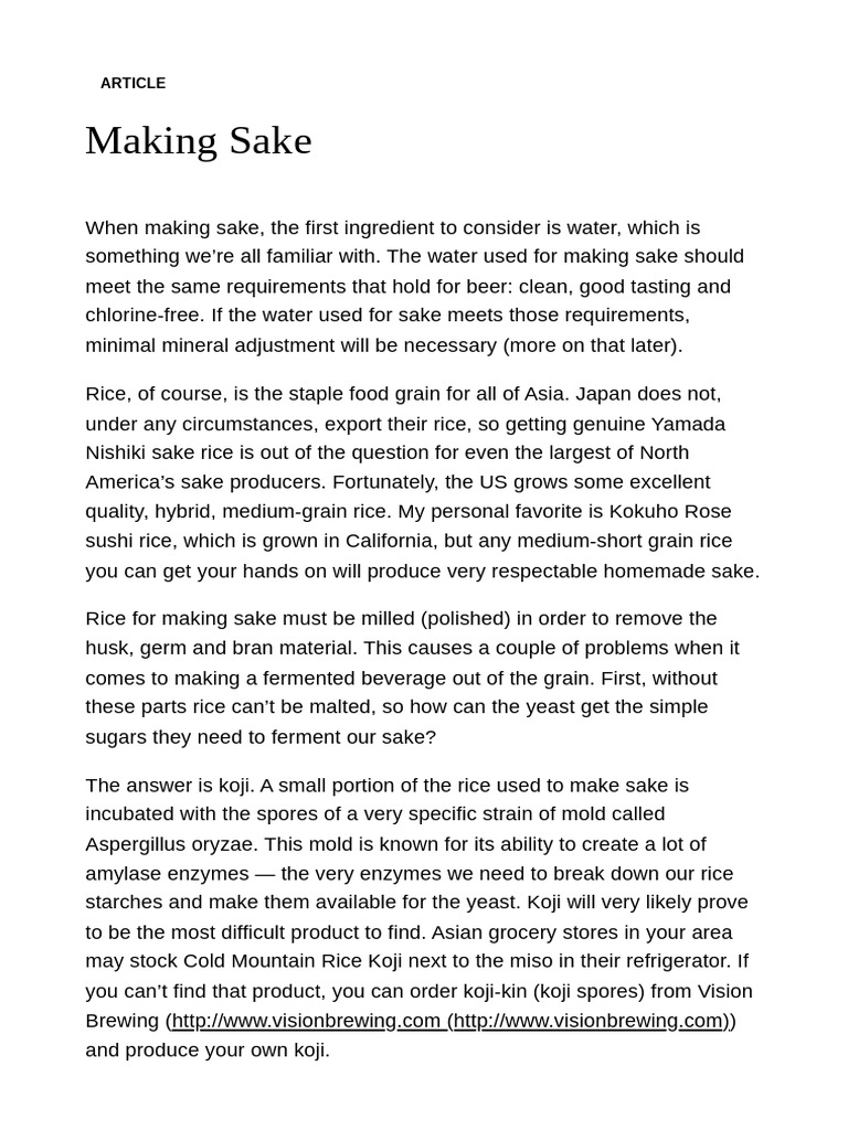 Making Sake - Brew Your Own | PDF