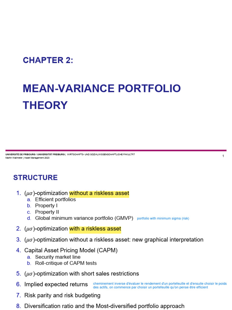 Chap.2 Mean-Variance Portfolio Theroy | PDF