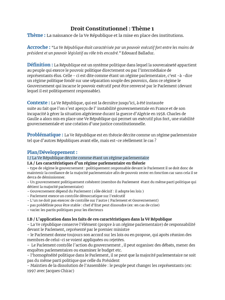 Définition du Parlement en Ve République | PDF | Politique mondiale ...