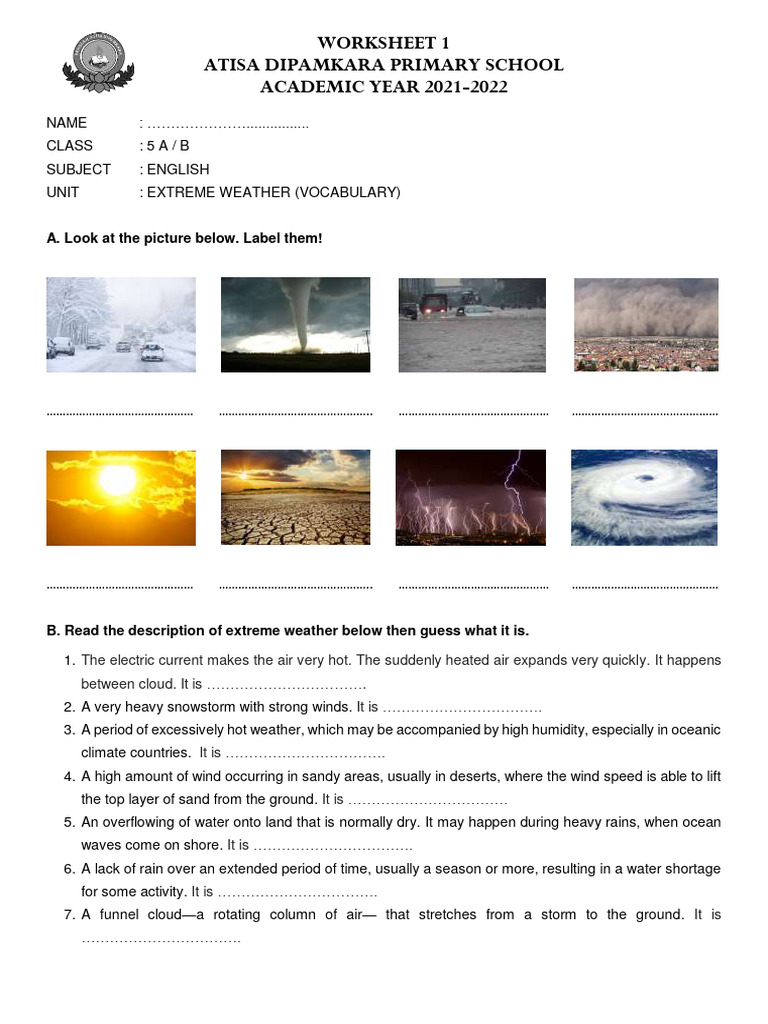 Extreme Weather Vocabulary Worksheet | PDF