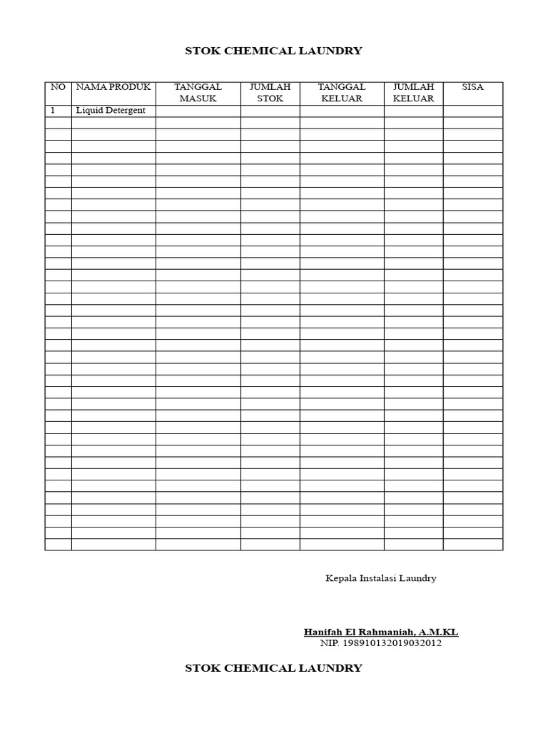 Format Stok Chemical Laundry | PDF Format Stok Chemical Laundry | PDF