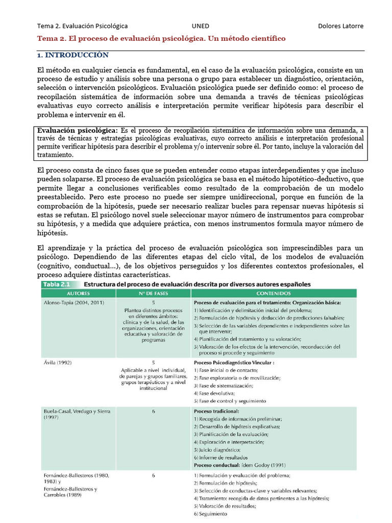 Eval Psico Tema 2 Dolores Latorre | PDF