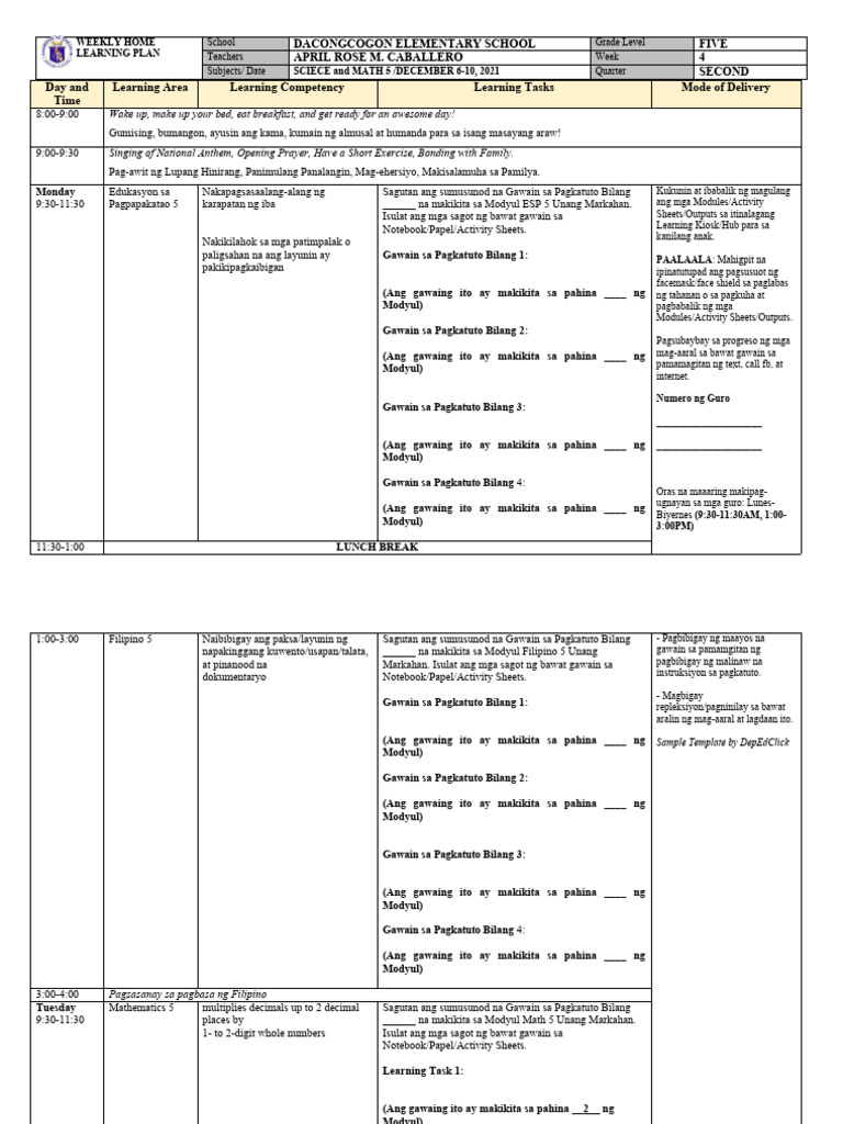 WHLP - Grade 5 (Q2 Week 4) | PDF