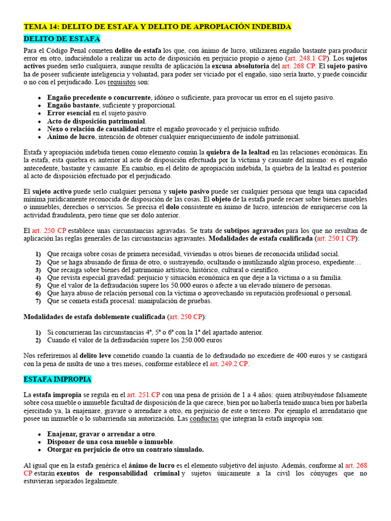 Tema 14 Penal 2 | PDF | Trucos de confianza | Bienes (Ley)