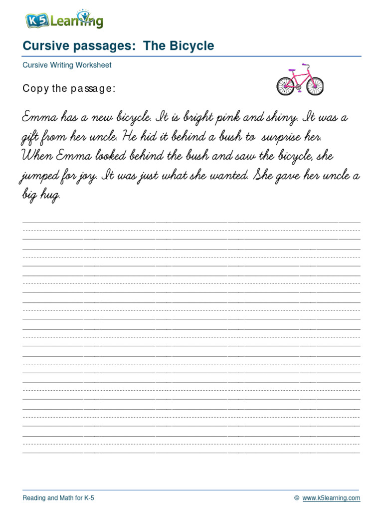 Cursive Practice: Emma's Bicycle Story | PDF