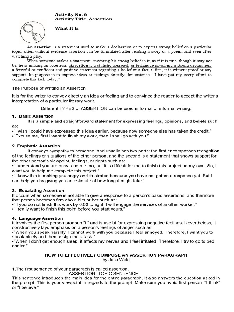 Activity No. 6 Assertion | PDF | Feeling | Thought